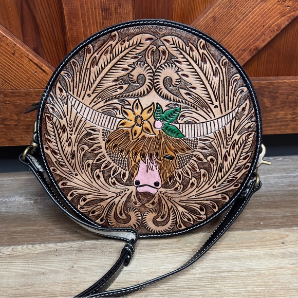Myra Bag | Bags | Myra Bag Steer Hand Tooled Round Leather Purse Bag ...